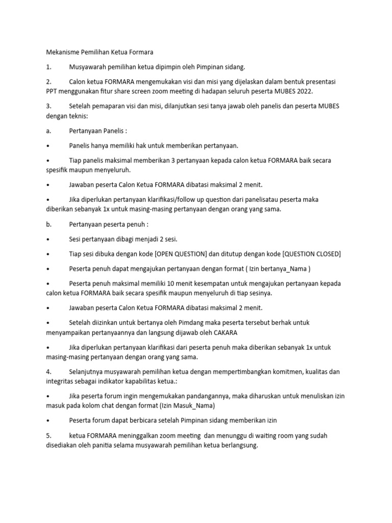 Mekanisme Pemilihan Ketua Formara | PDF