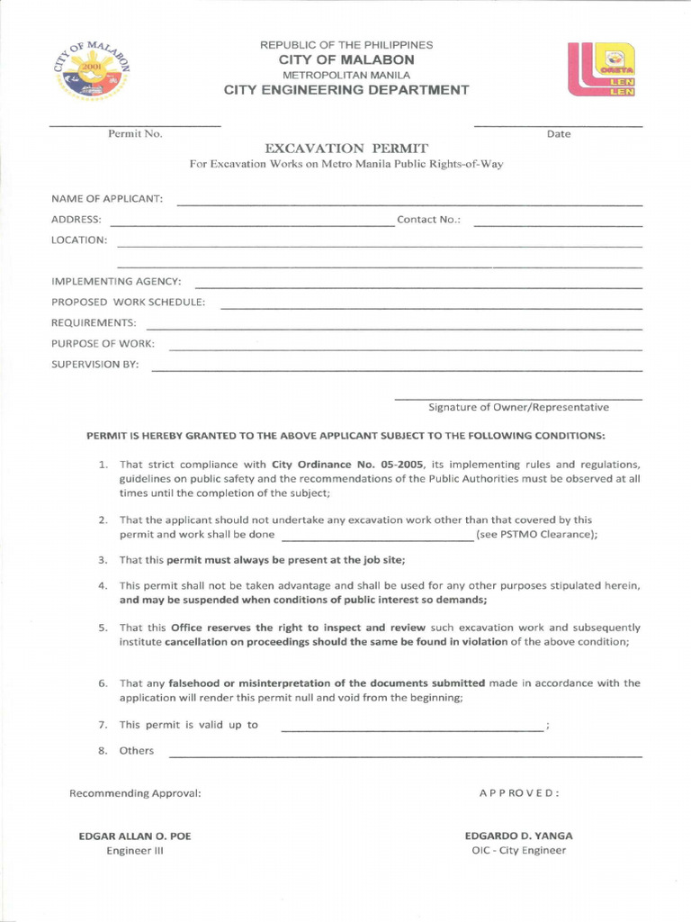 Application Form Excavation Permit1 | PDF