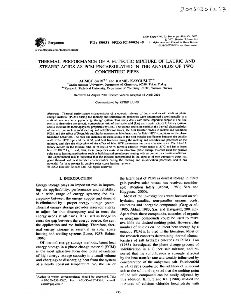 Pcm-Expt-Data-Thermal Performance of A Eutectic Mixtur | PDF