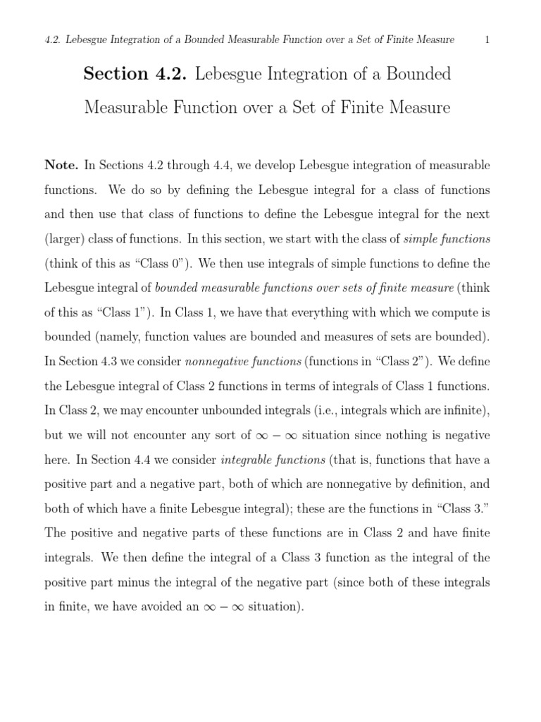 Section 4.2. Lebesgue Integration of A Bounded Measurable Function Over ...