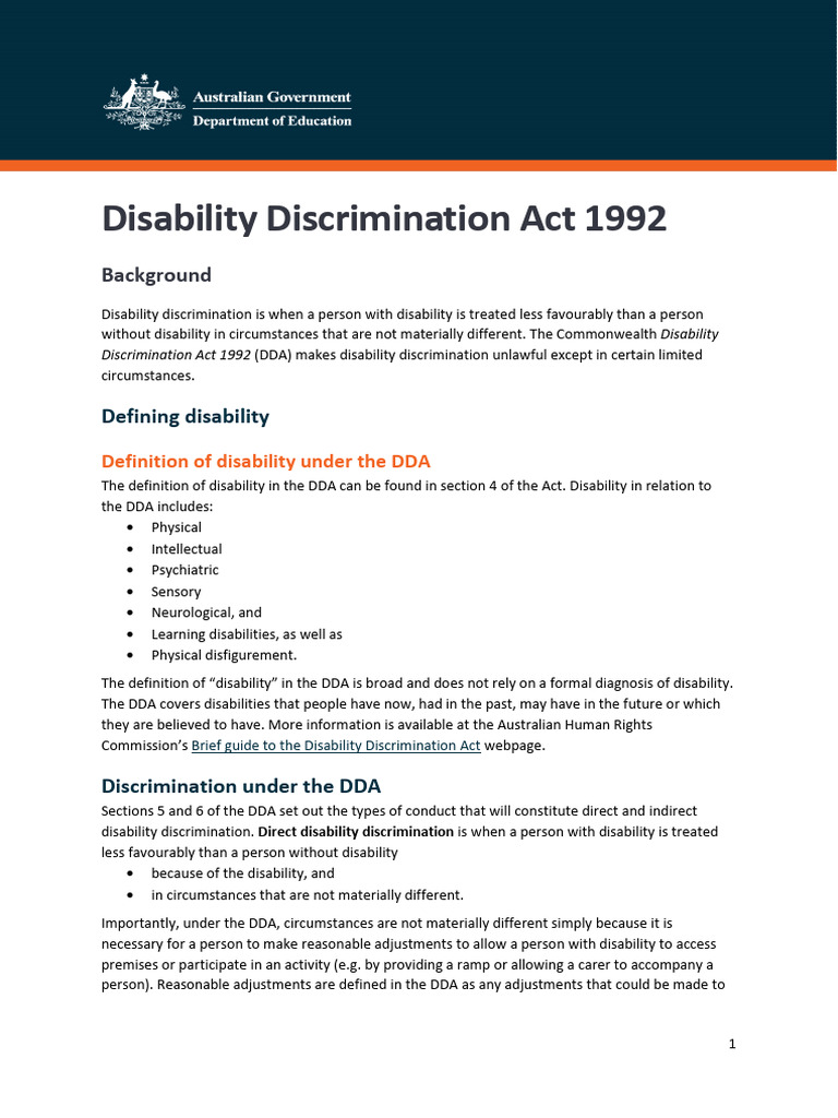 Fact Sheet 1 DDA | PDF | Disability | Justice