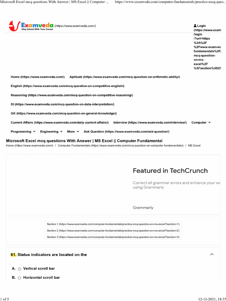Microsoft Excel MCQ Questions With Answer - MS Excel - Computer Fundamental | PDF | Microsoft ...