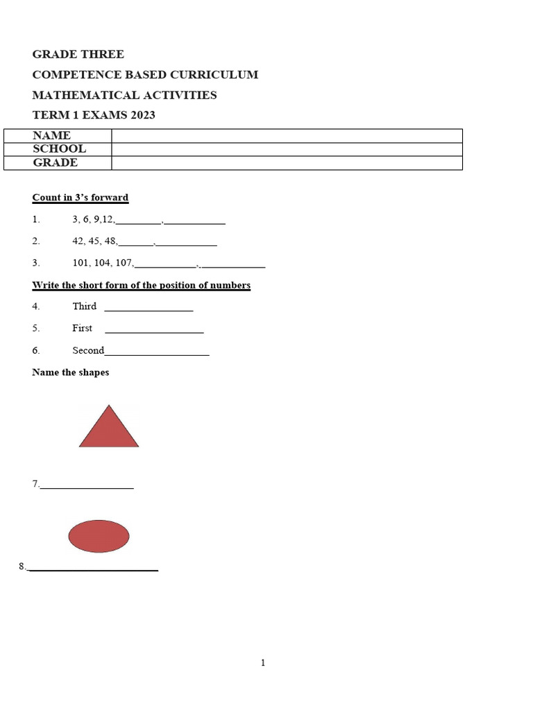 Grade 3 Maths Competence | PDF