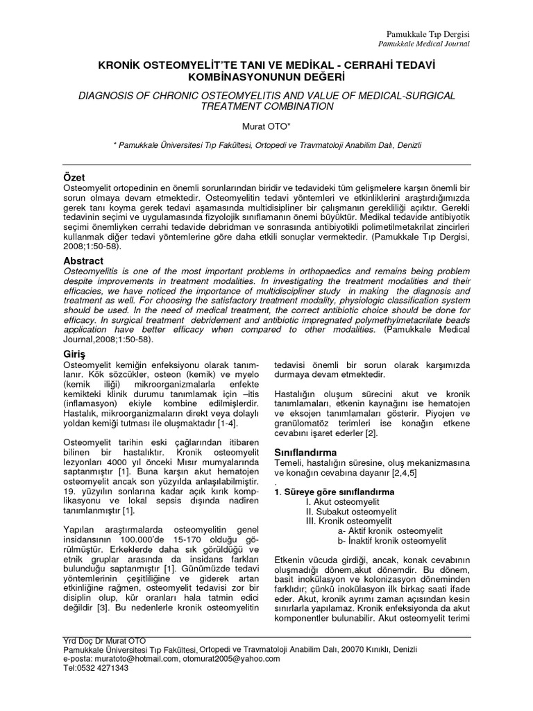 Kronik osteomyelit___te tan__ ve medikal - cerrahi tedavi Kombinasyonunun de__eri[#392535 ...