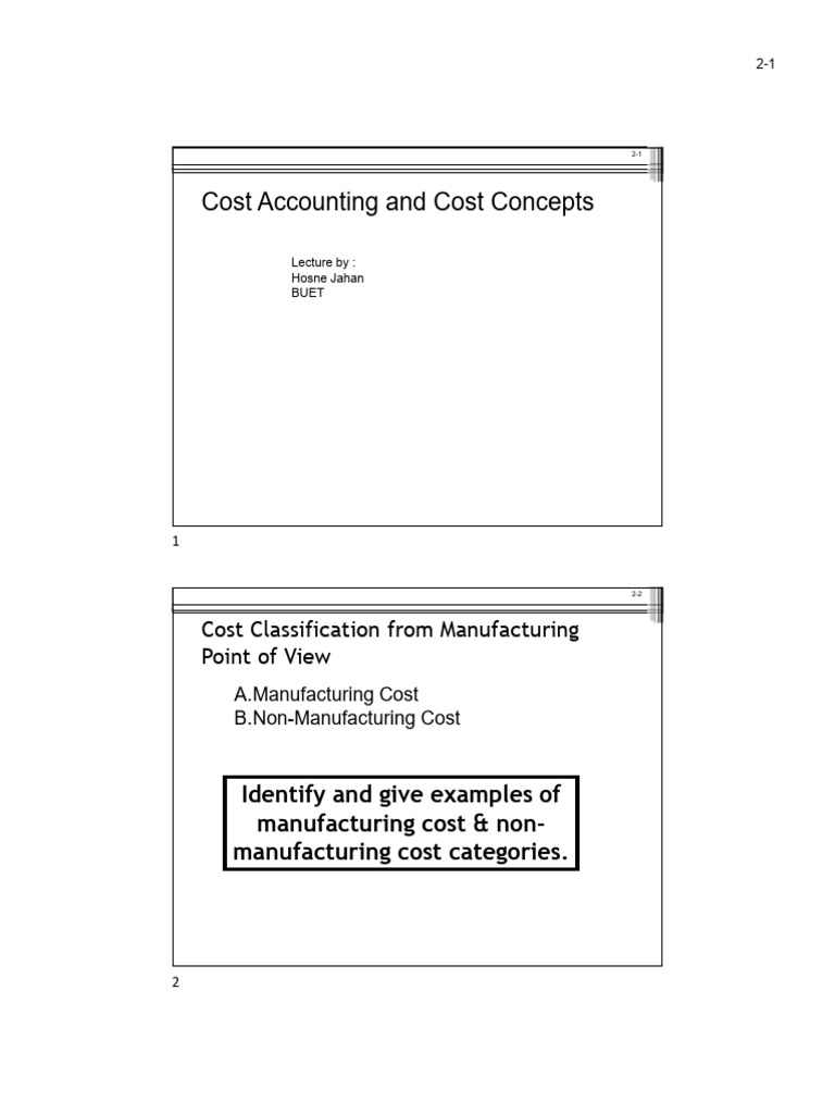 1a Cost Classification Form Manufacturing PT of View and Predicting Cost Behaviour - 19 - 12 ...