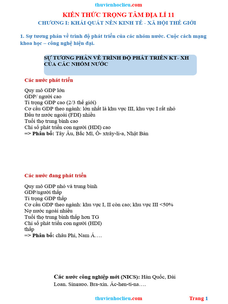 Kien Thuc Trong Tam Dia Li 11 Theo So Do | PDF