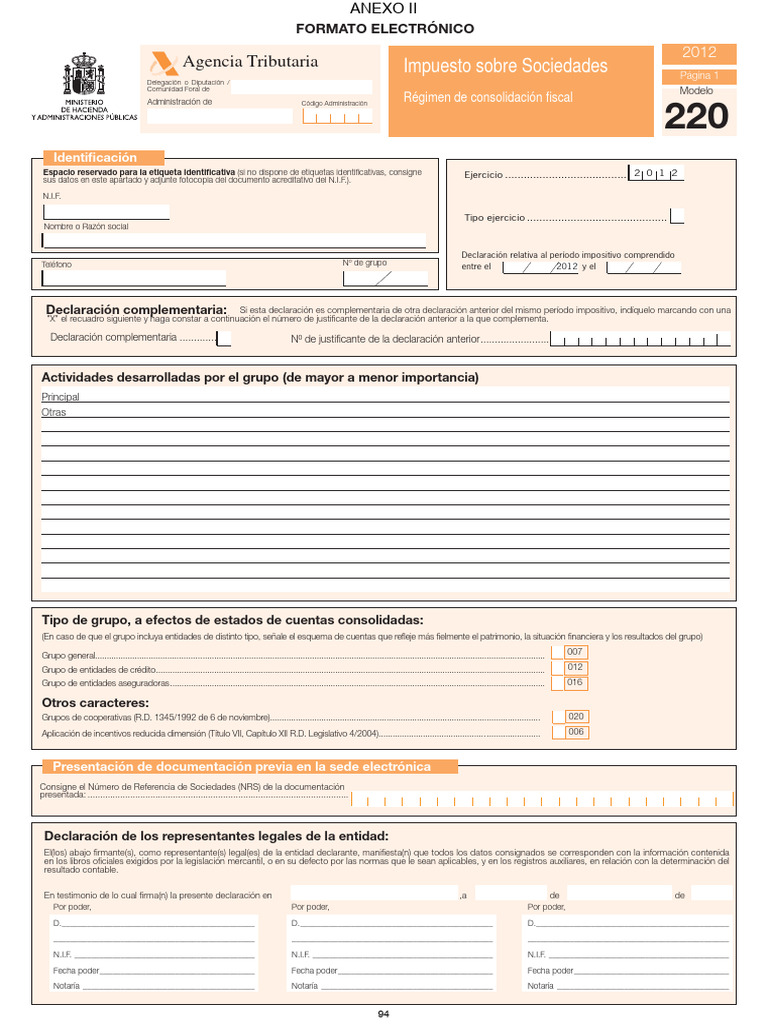 Anexo Modelo 220 | PDF | Valor neto | Estado de resultados