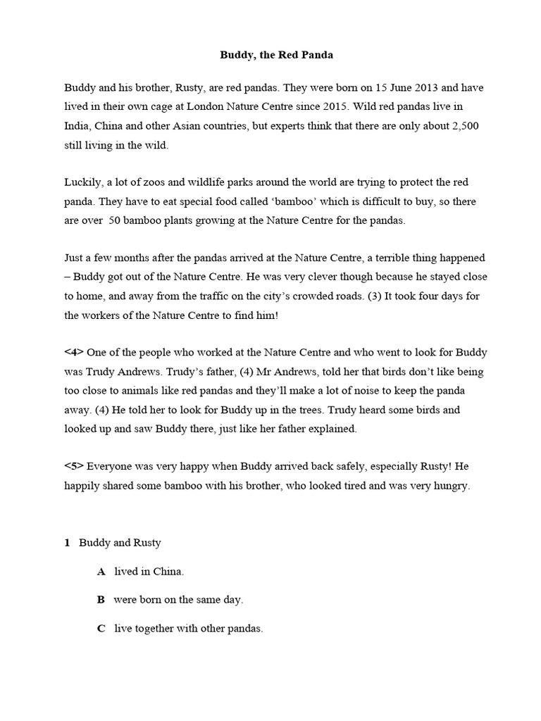 Reading Practice Test A2 | PDF | Zoo | Giant Panda