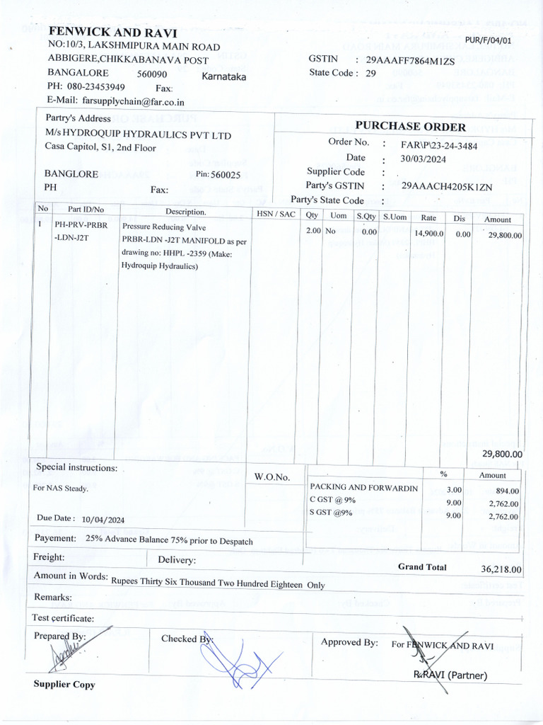 Pressure Reducing Valve (Make - Hydroquip Hydraulics) p0 | PDF