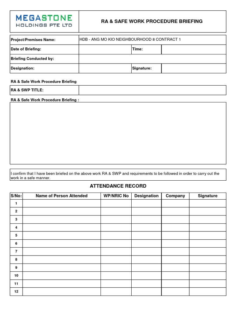 RA & SWP Briefing form | PDF