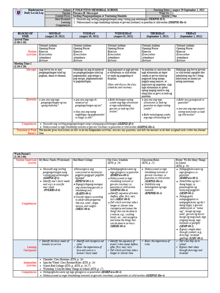 Kindergarten DLL MELC Q1 Week2 | PDF