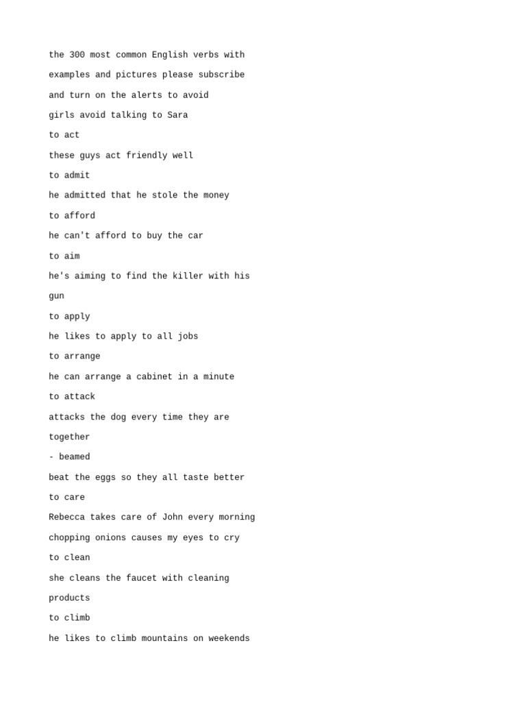 (English) 300 Verbs With Examples and Pictures - English Common Verbs - Learn English - English ...