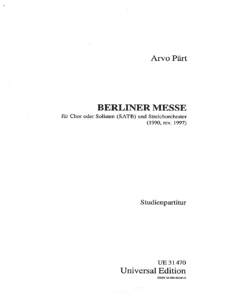 Arvo Part Berliner Messe | PDF