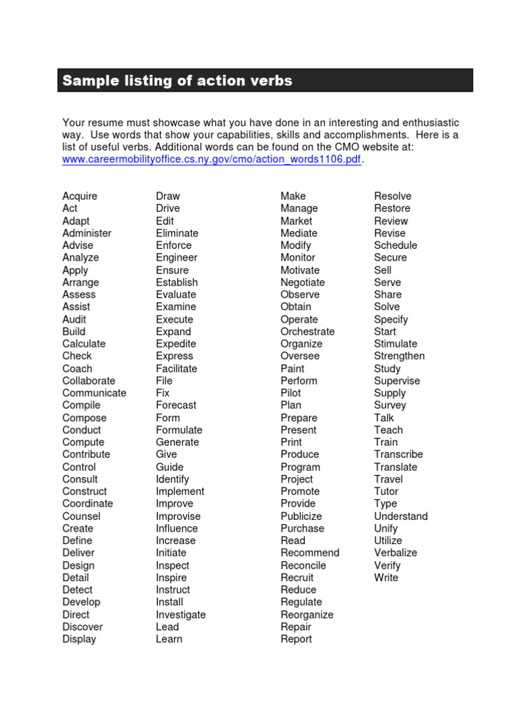 Action Verbs for Effective Resumes | PDF | Mediation | Audit