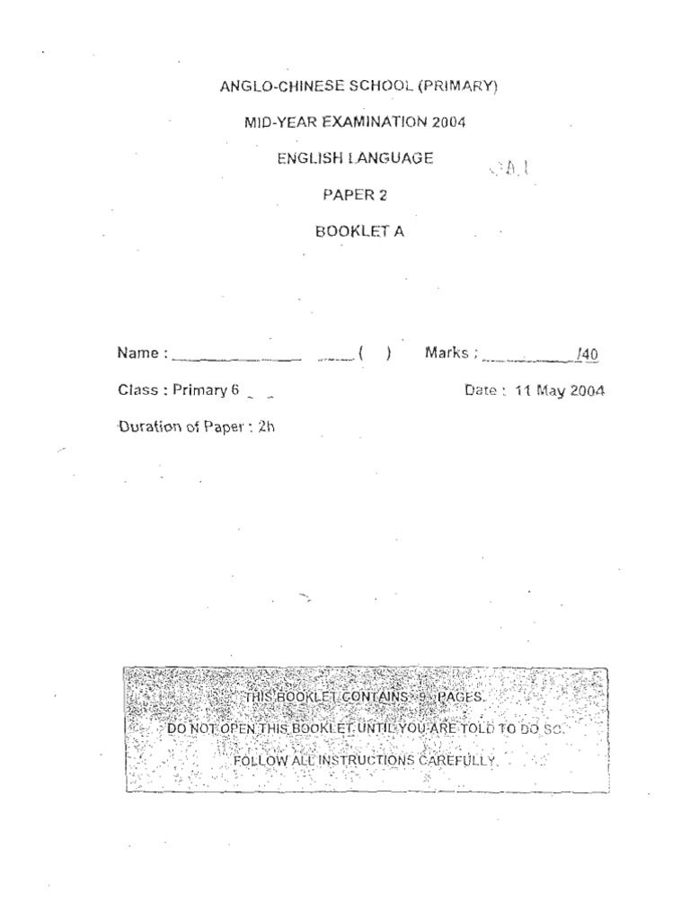 P6 English SA1 2004 Anglo Chinese | PDF