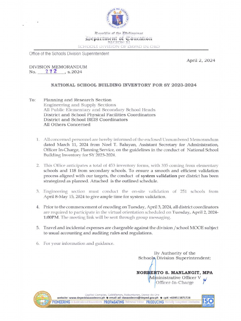 DM Number 272 - Nsbi For Sy 2023 202420240403 | PDF
