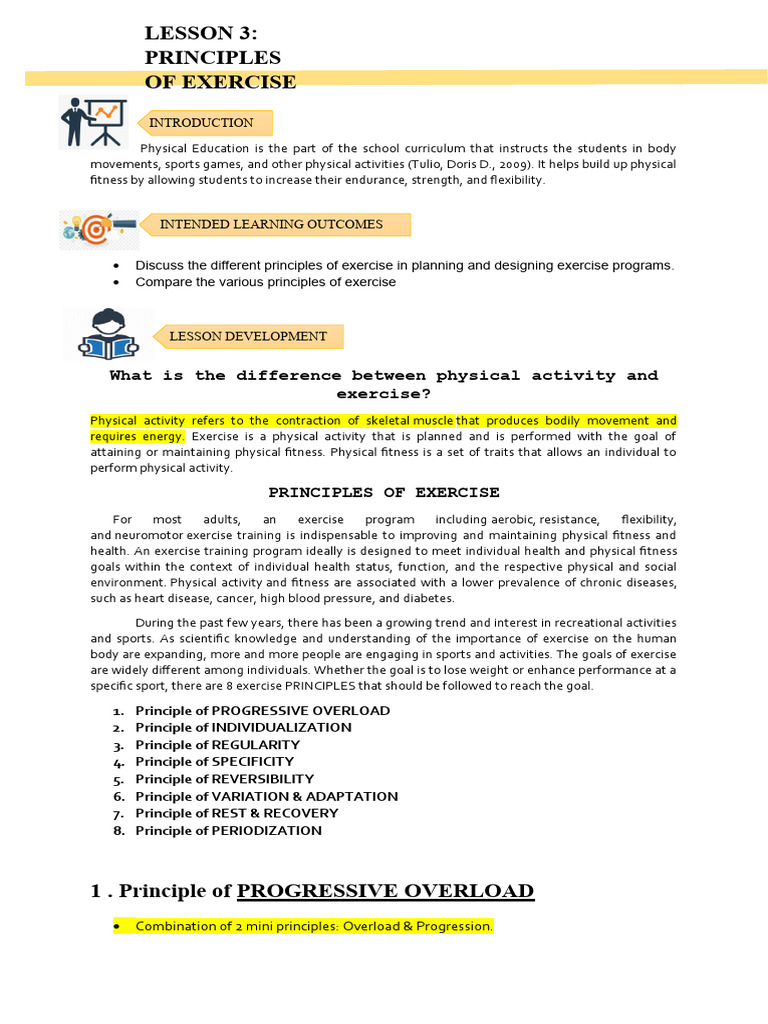 Lesson 3 Principles of Exercise 1 | PDF | Physical Fitness | Clinical ...