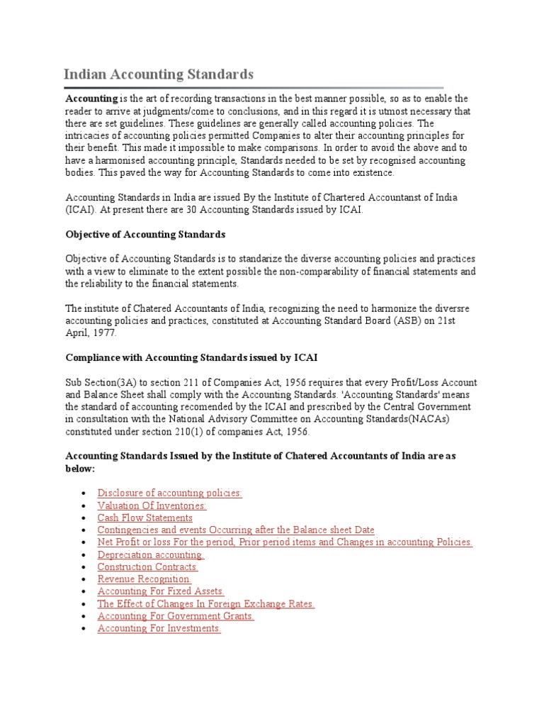 Overview of Indian Accounting Standards | PDF | Financial Statement ...