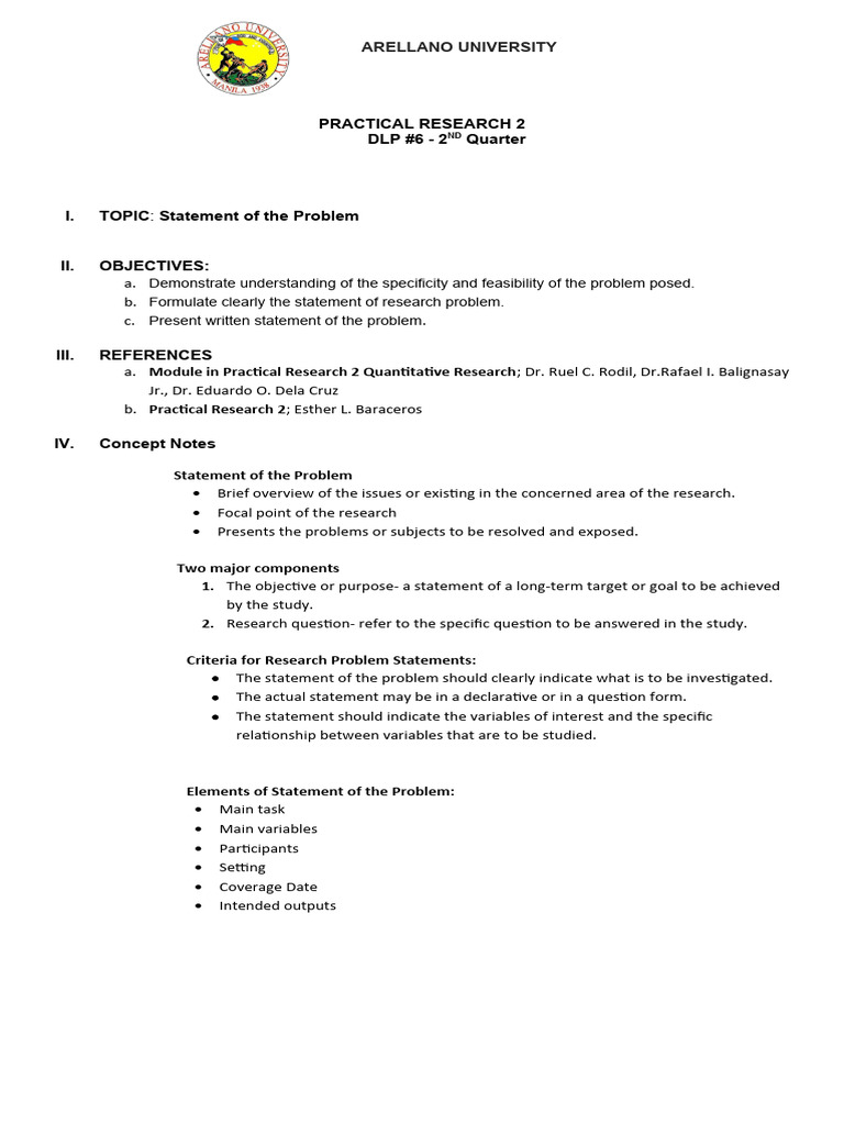 DLP 6 Statement of The Problem | PDF | Question | Cognition
