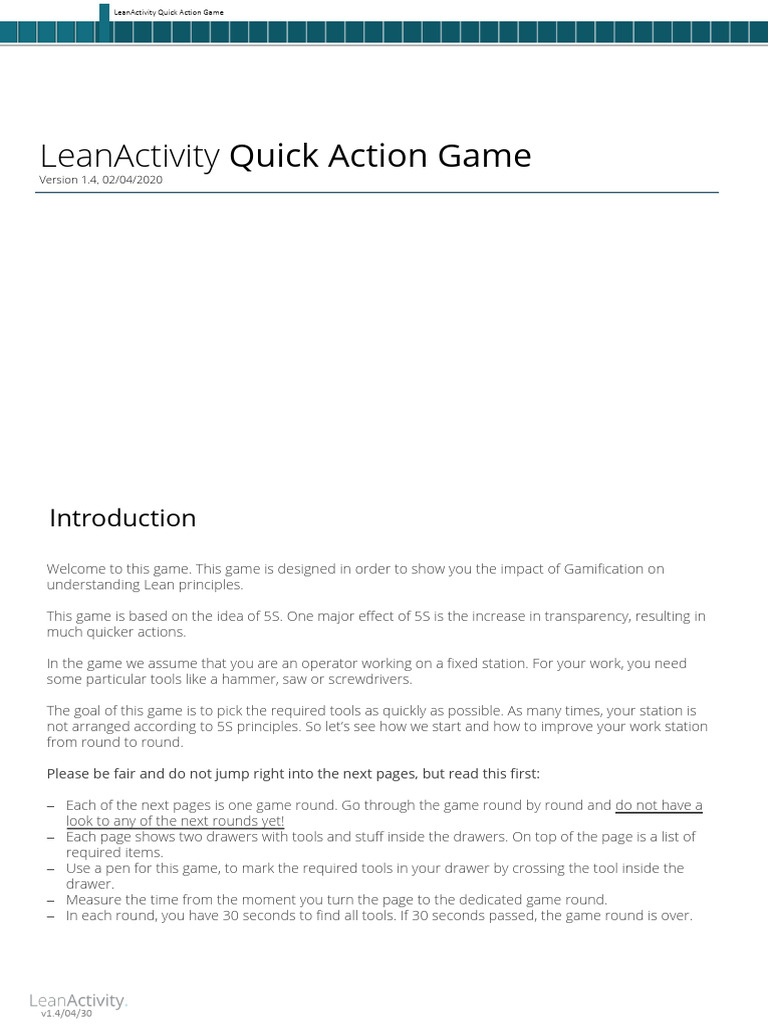 LeanActivity 5S Game | PDF | Screw | Tools