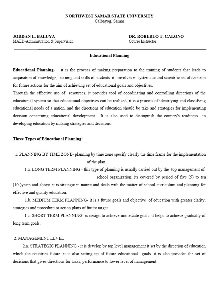 References On Educational Planning | National Education