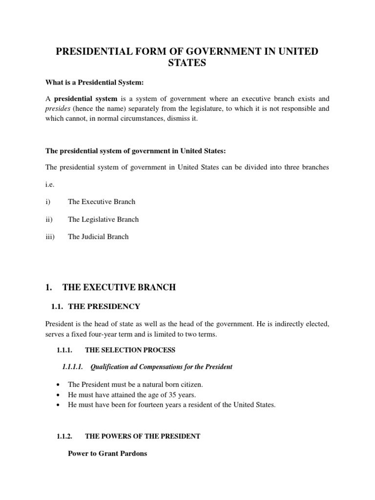 Presidential Form of Government in United States: What Is A ...
