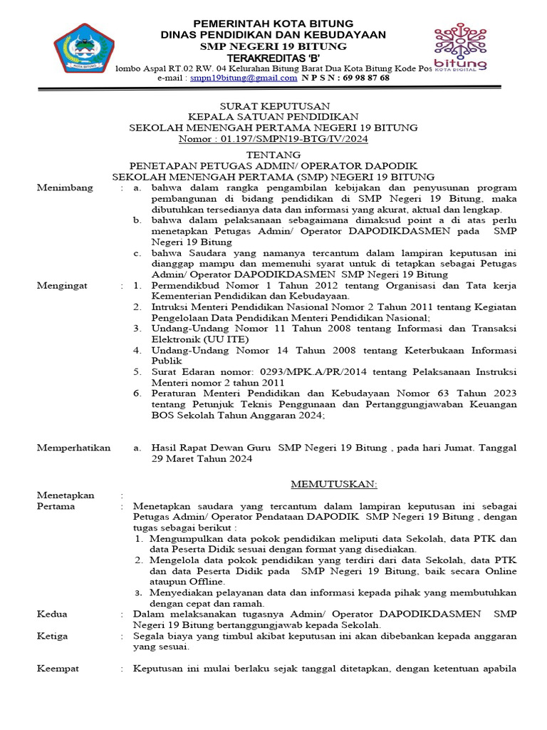 1. SK OPERATOR DAPODIKDASMEN TERBARU TAHUN 2020-2021 | PDF