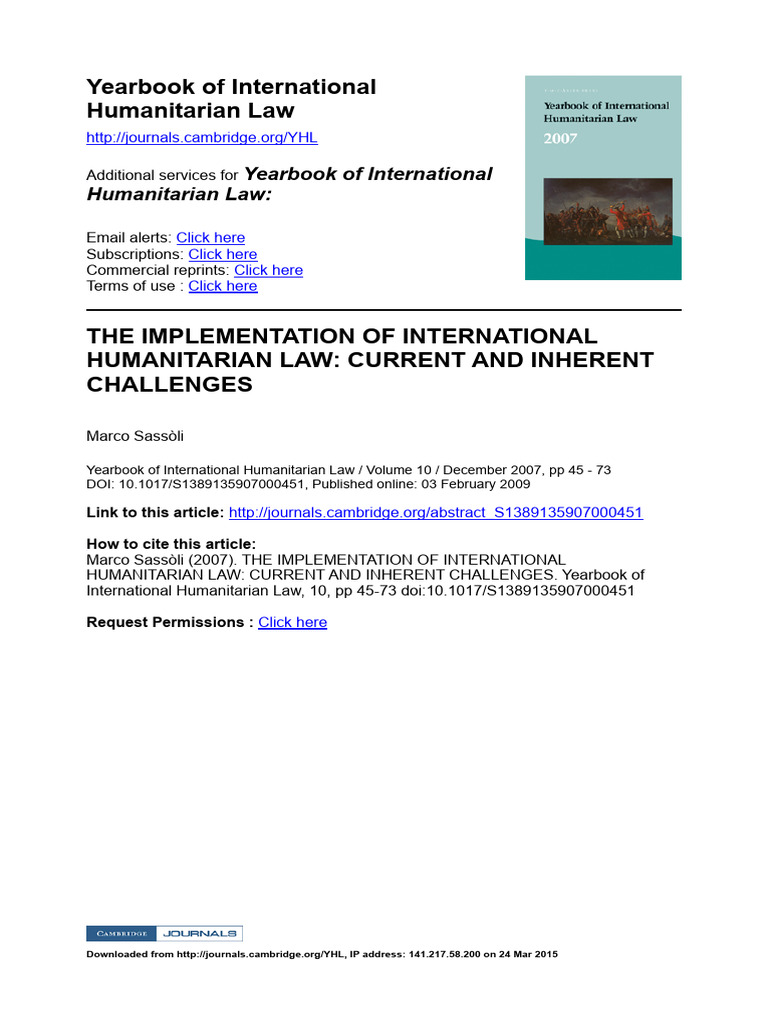 Article 1 The Implementation of IHL Challenges. | PDF | International ...