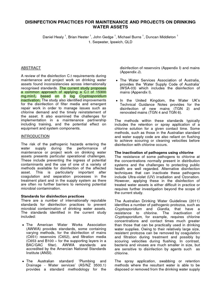 Seqwater Technical Paper Disinfection Options | PDF | Water ...