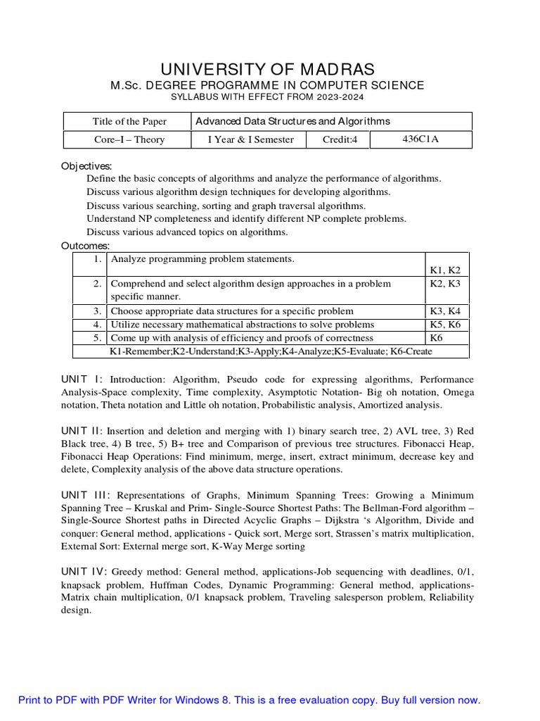 Data Structures Syllabus Pdf Computational Complexity Theory Algorithms