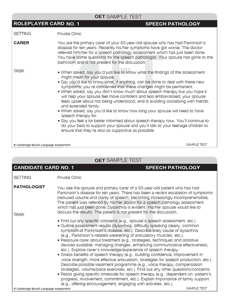 Speaking Sample Test 1 (Speech Pathology) | PDF | Caregiver ...