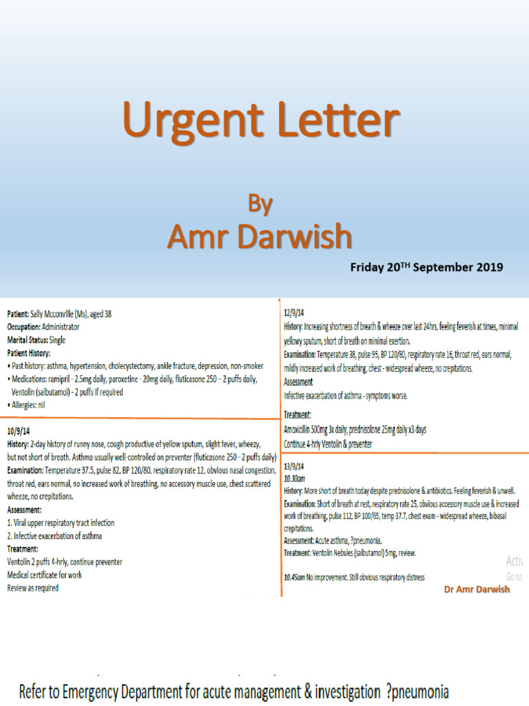 Urgent Letter Amr Darwish Oet Writing Presentation | PDF