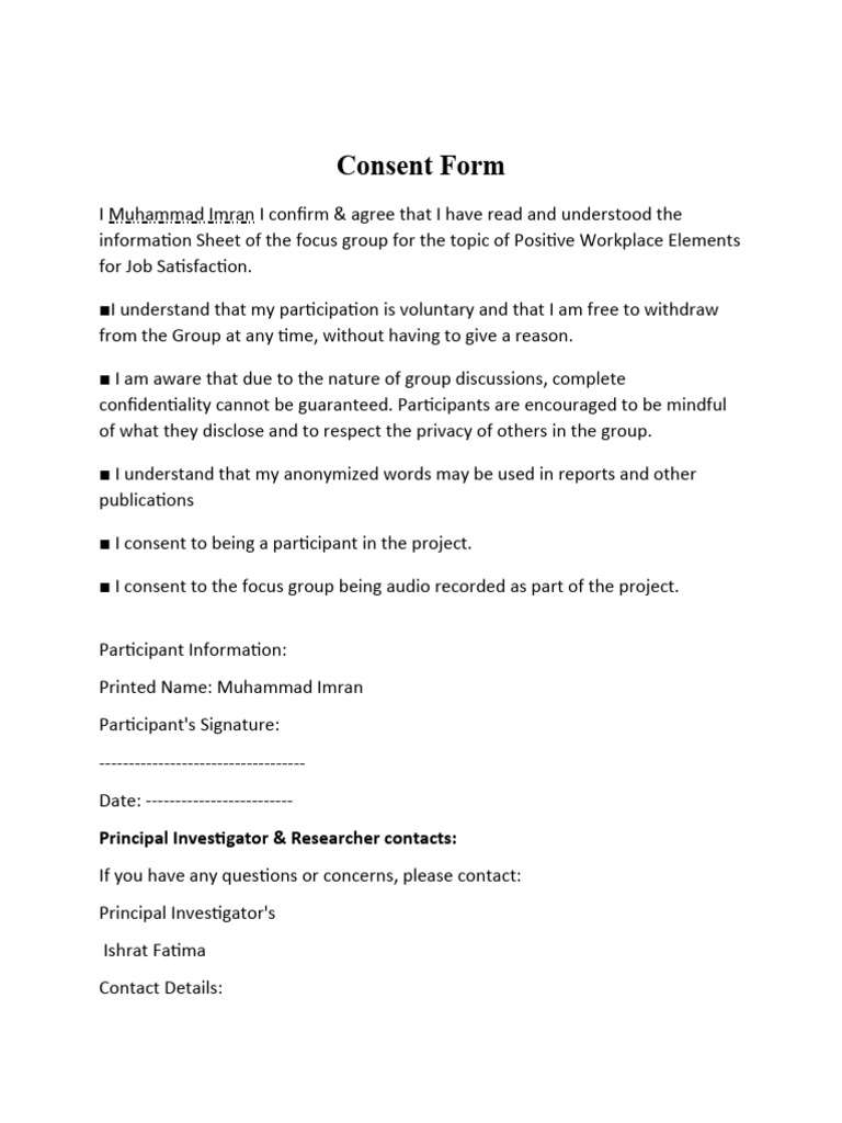 Focus Group Consent Form for Job Satisfaction | PDF | Career & Growth