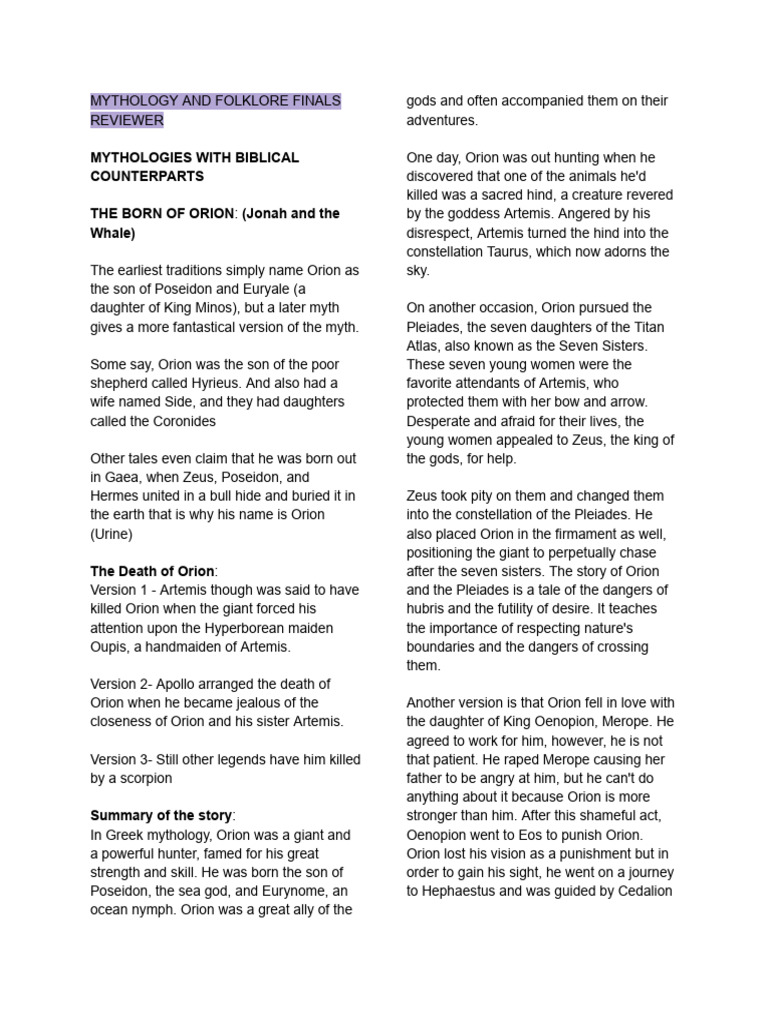 MYTHOLOGY-AND-FOLKLORE-FINALS-REVIEWER | PDF | Samson | Persephone