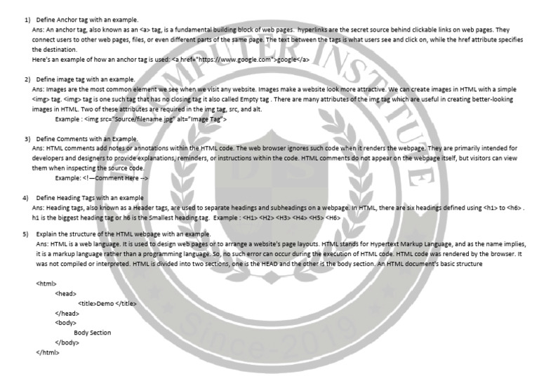 College Notes | PDF | Html Element | Html