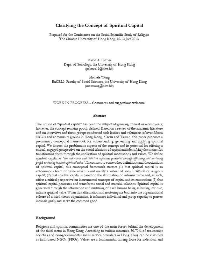 Understanding Spiritual Capital in NGOs | PDF | Capital (Economics ...