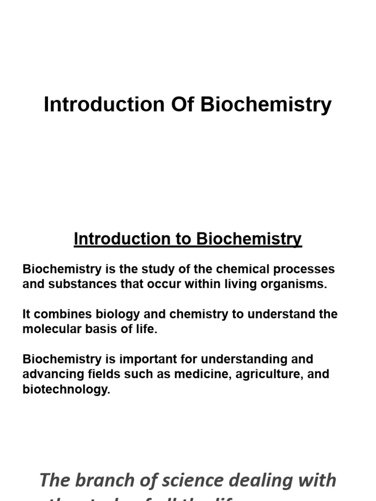 Introduction of Biochemistry DR - AKS | PDF | Biochemistry | Chemistry