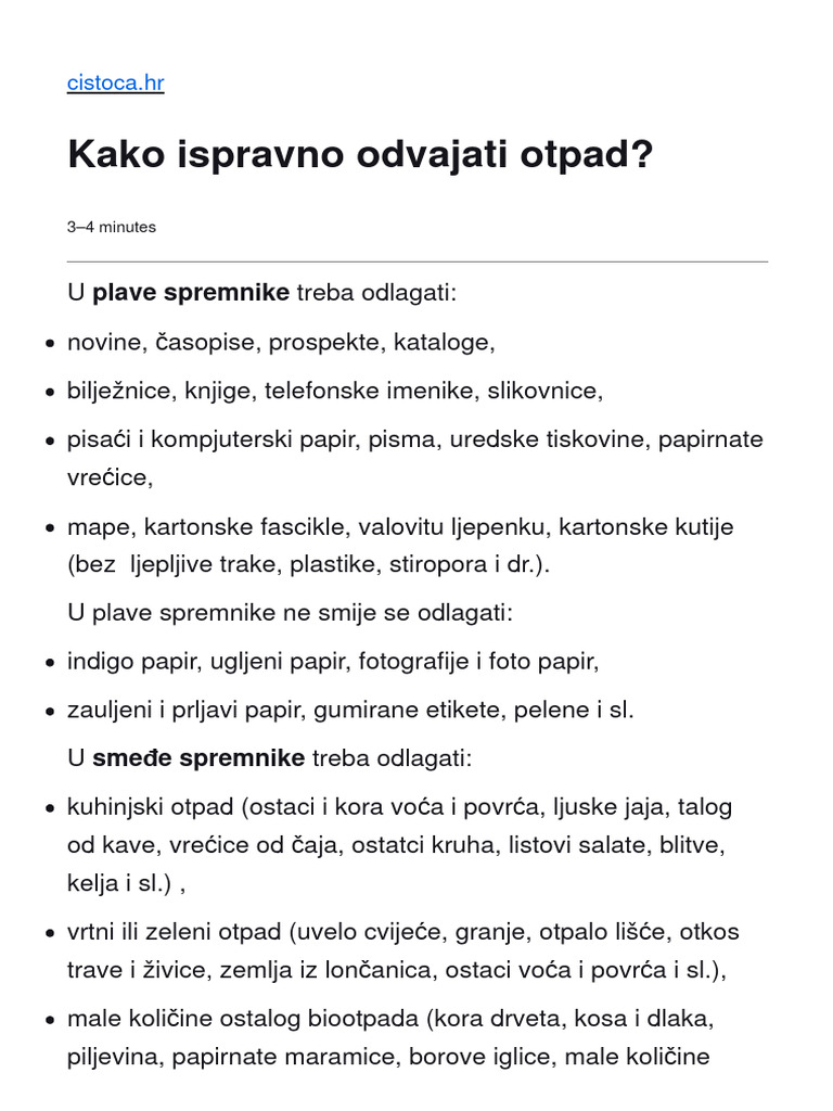 Kako Ispravno Odvajati Otpad - Čistoca | PDF