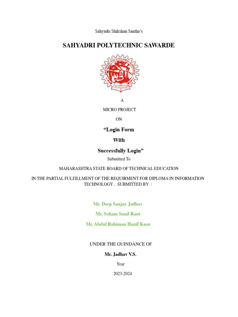 Sahyadri Polytechnic Sawarde: "Login Form With Successfully Login ...