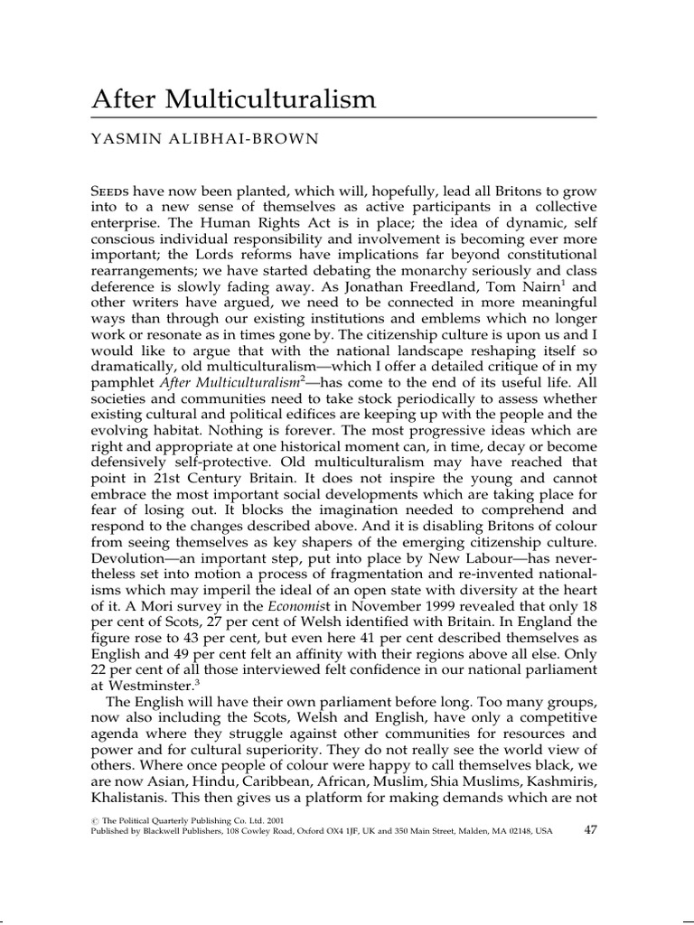 Alibhai, Yasmin, After Multiculturalism, 2006 | PDF | Multiculturalism ...