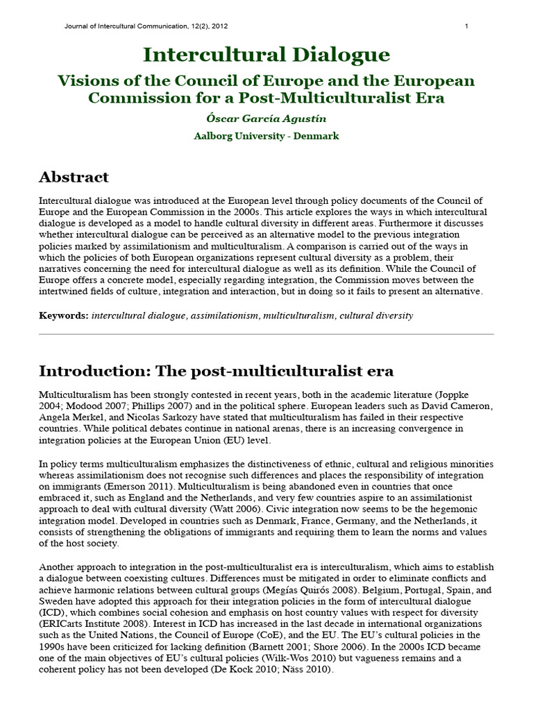 Agustín, Óscar, Intercultural Dialogue Visions of The Council of Europe ...