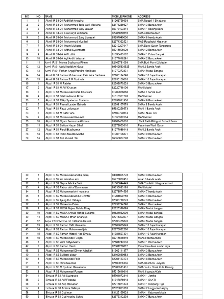 Data Siswa Ir 2024 - Sheet1 | PDF