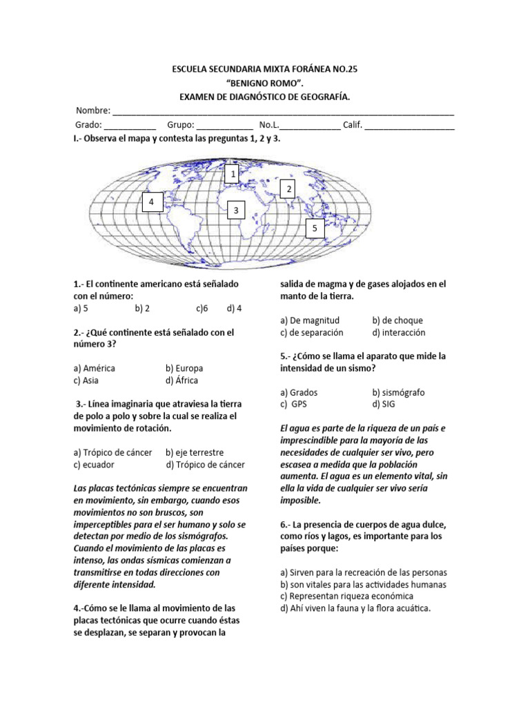 Examen de Diagnóstico de Geografía | PDF | Clima | Tierra