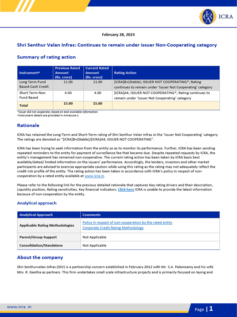 Shri Senthur Velan Infras | PDF | Credit Rating Agency | Moody's ...