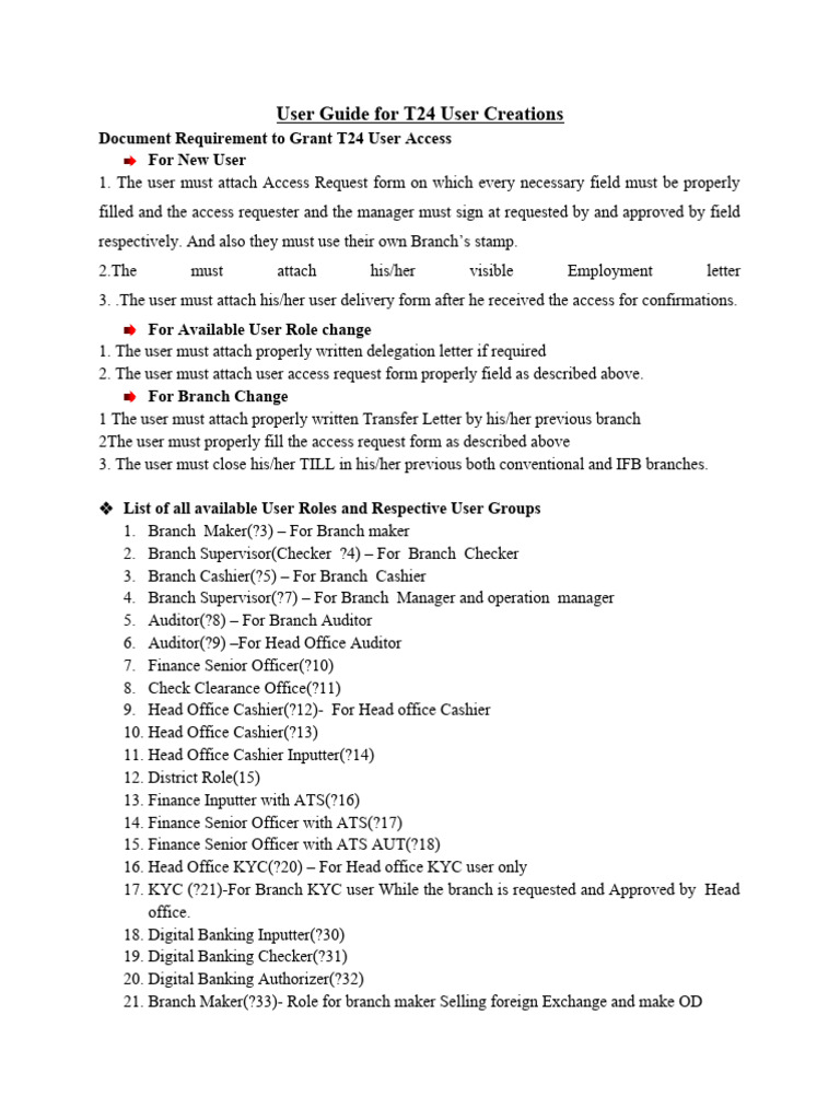 User Guide For T24 User Creations | PDF | Password | Menu (Computing)