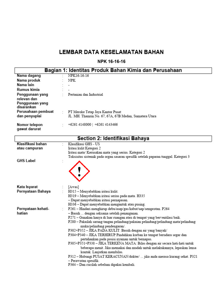 Data Sheet NPK 16 16 16 | PDF