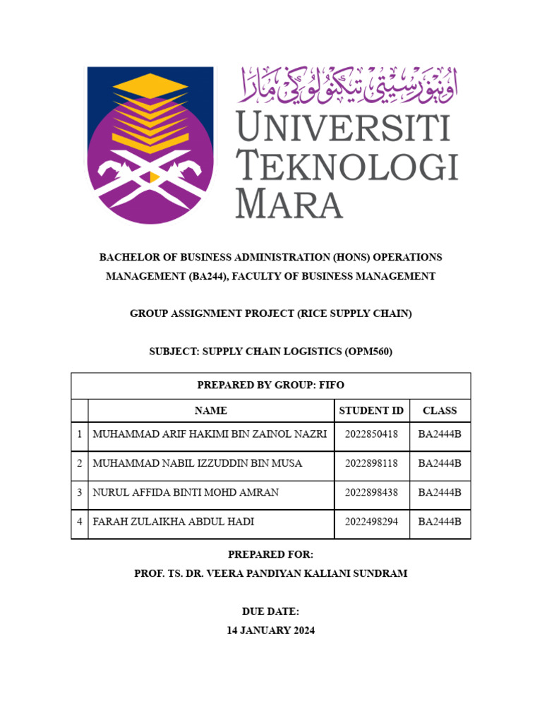 Opm560 Report Rice Supply Chain - Fifo | PDF | Supply Chain | Agriculture