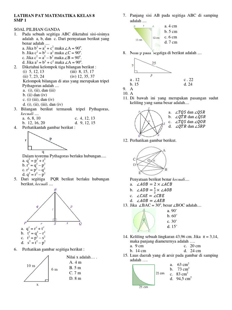 Lat Pat MTK Kelas 8 SMP 1 | PDF