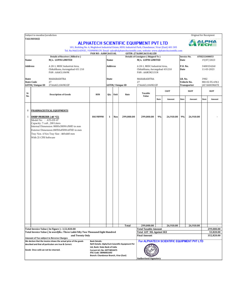 Lupin Invoice 053 | Download Free PDF | Taxes | Government Finances