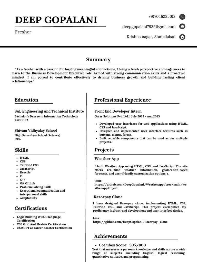 Deep_Gopalani Resume | PDF | Mobile App | Web Application